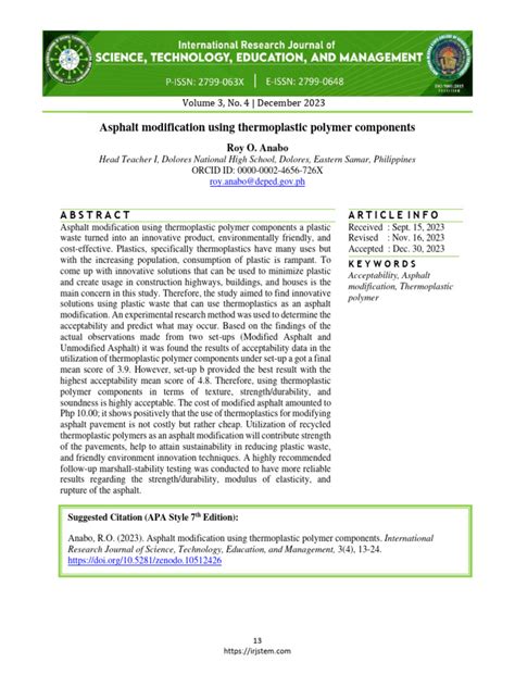 Asphalt Modification Using Thermoplastic Pdf Plastic Road Surface