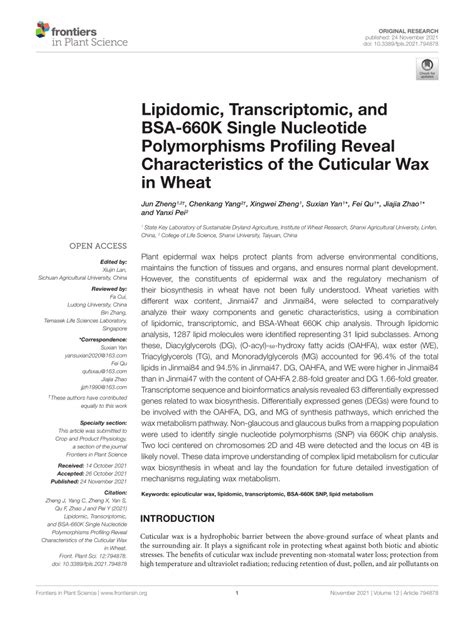 Pdf Lipidomic Transcriptomic And Bsa 660k Single Nucleotide Polymorphisms Profiling Reveal