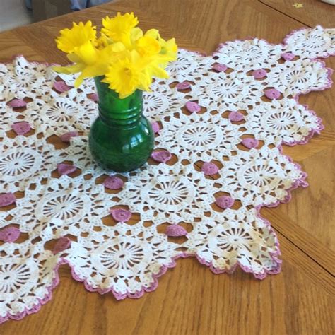 Handmade Kitchen Vintage Crocheted Table Doilie Large Handmade Mauve And Off White Poshmark