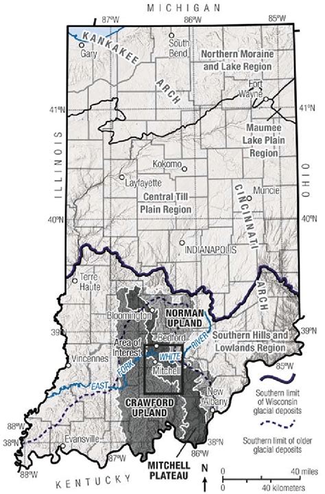 Map Of Indiana With Key Structural Features Geomorphic Divisions