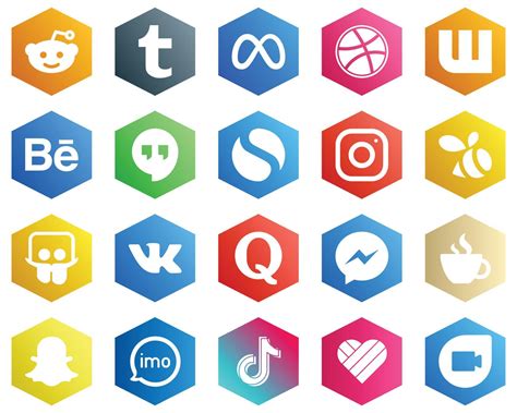 hexagon flat color white icon set such as messenger quora simple vk