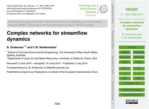 Pdf Complex Networks For Streamflow Dynamics