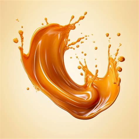 Premium Ai Image Caramel Sauce Liquid Syrup Splash Sugar Candy Caramel Or Melted Toffee 3d