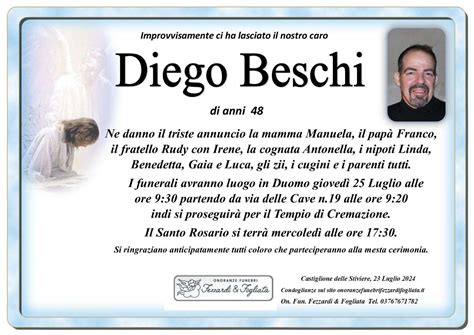 Diego Beschi Necrologio Onoranze Funebri Fezzardi A Castiglione D S