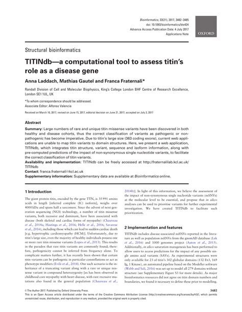 Pdf Titindb—a Computational Tool To Assess Titins Role As A Disease Gene