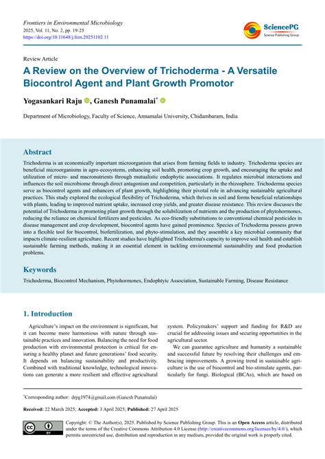 Pdf A Review On The Overview Of Trichoderma A Versatile Biocontrol Agent And Plant Growth
