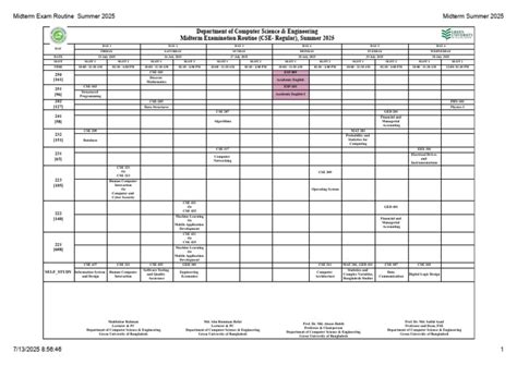 Cse Midterm Exam Schedule Summer 2025 Pdf Computer Science Computing