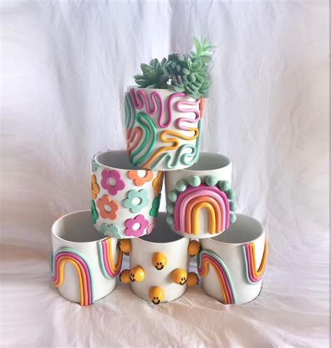 Retro Eclectic Colorful Planters Cute Ceramic Planter Rainbow Pot