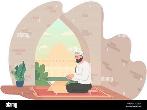 Praying With Quran 2d Vector Web Banner Poster Stock Vector Image