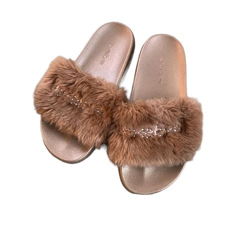 Y2k Bedazzled Furry Bebe Slides ~size 8 Can Also Depop