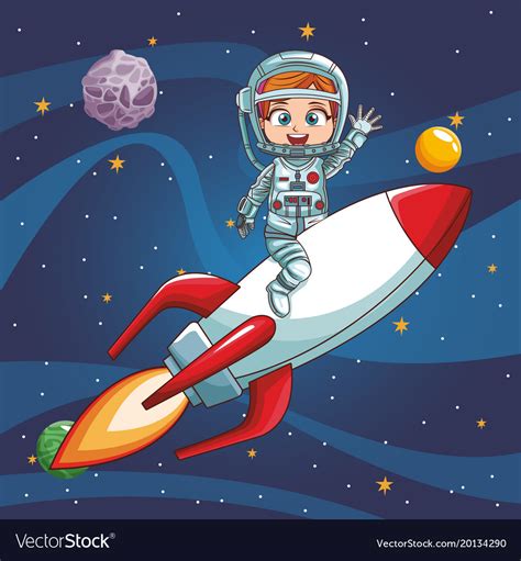 Girl Astronaut Flying On Spaceship Royalty Free Vector Image