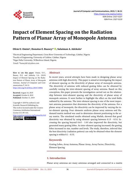 Pdf Impact Of Element Spacing On The Radiation Pattern Of Planar Array Of Monopole Antenna
