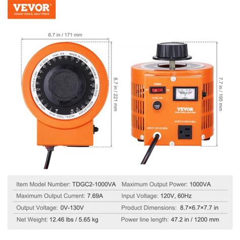 Vevor 1000va Auto Variable Voltage Transformer 7 69 Amp 110v Input 0 130v Output Ac Voltage