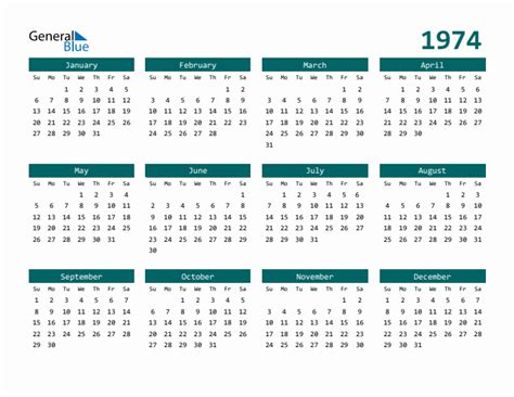 Free 1974 Calendars In Pdf Word Excel