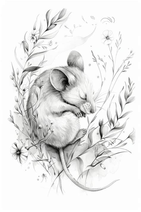 A Mouse Is Sleeping In A Field Of Flowers Stock Illustration Illustration Of Ancient Antique