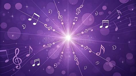 Purple Musical Notes Background Design With Glowing Starburst And