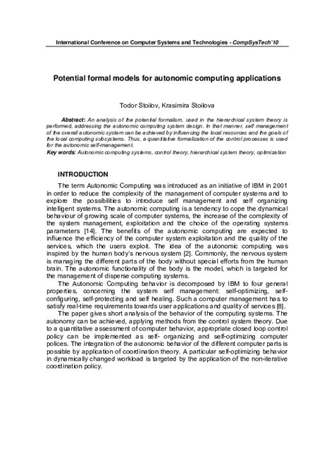 Pdf Potential Formal Models For Autonomic Computing Applications