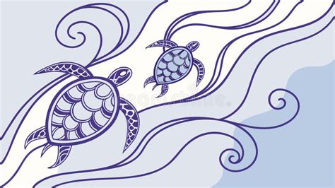 Playful Turtles In Abstract Waves Vector Ocean Life Fluidity Vector