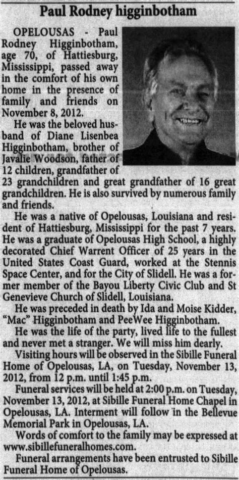 Paul Rodney Higginbotham 1942 2012 Find A Grave Memorial