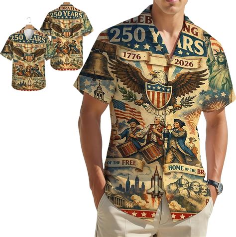America 250th Anniversary Hawaiian Shirt 250 Years Of Freedom Button