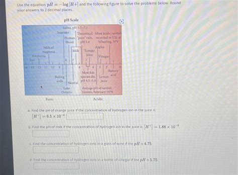 solved use the equation ph log [h ] and the following