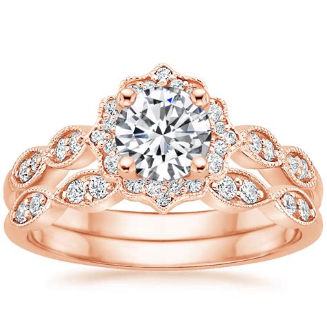14k Rose Gold Cadenza Halo Diamond Bridal Set 1 4 Ct Tw Brilliant