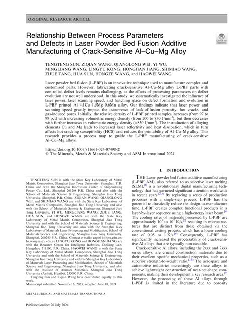 Pdf Relationship Between Process Parameters And Defects In Laser