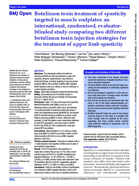 Pdf Botulinum Toxin Treatment Of Spasticity Targeted To Muscle