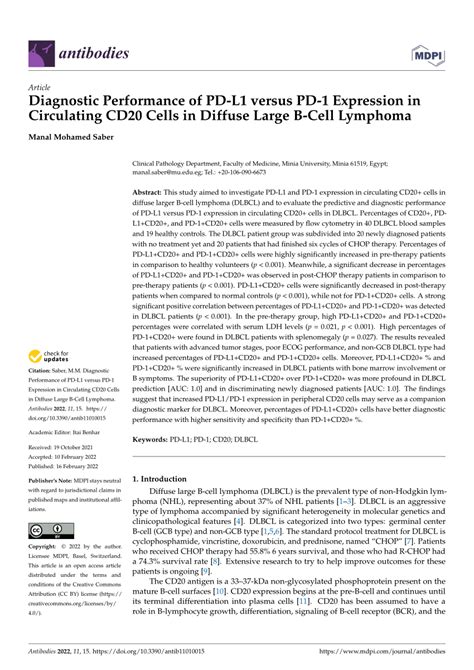 PDF Diagnostic Performance Of PD L Versus PD Expression In Circulating CD Cells In