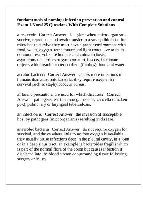 Fundamentals Of Nursing Infection Prevention And Control Exam 1