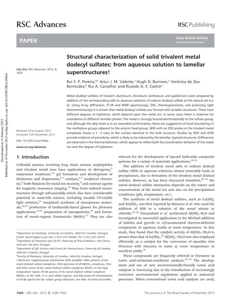 Pdf Structural Characterization Of Solid Trivalent Metal Dodecyl Sulfates From Aqueous
