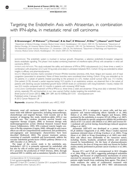 Pdf Targeting The Endothelin Axis With Atrasentan In Combination