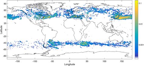 Global Distribution Of Winter Lightning Stroke Density Strokes Km −2