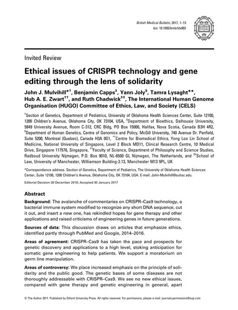 Pdf Ethical Issues Of Crispr Technology And Gene Editing Through The