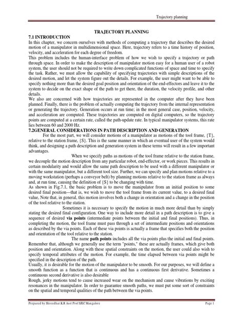 Trajectory Planning Notes Robotics Pdf Robotics Trajectory