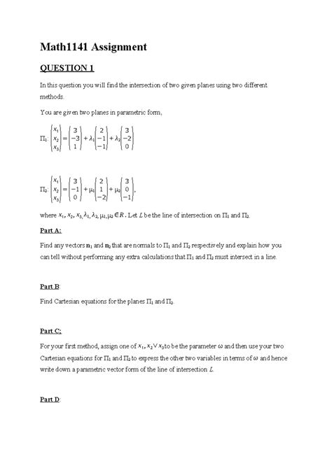 Math Assignment 1010 Math1141 Assignment Question 1 In This Question You Will Find