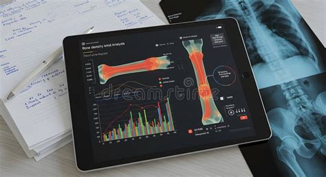 Digital Healthcare Analysis Bone Density Report On Tablet With X Ray