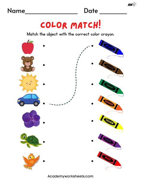 Kindergarten Color Matching Worksheet Printable Pdf Template