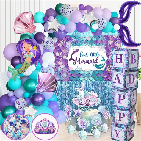 Little Mermaid Birthday Decorations Kit With Mermaid Tail Balloon