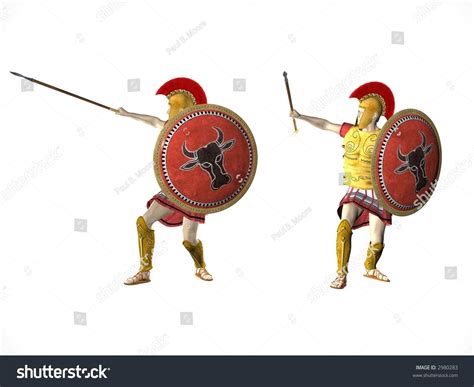 Illustration Two Spartan Warriors Advancing Isolated Stock Illustration