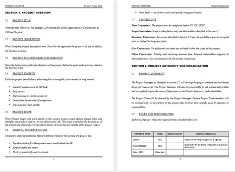 Professional Project Charter Document Ready To Fill Information