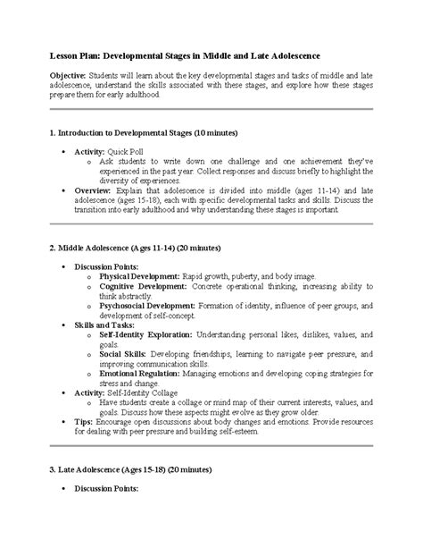 Lesson Plan Personal Development Day 3 Lesson Plan Developmental