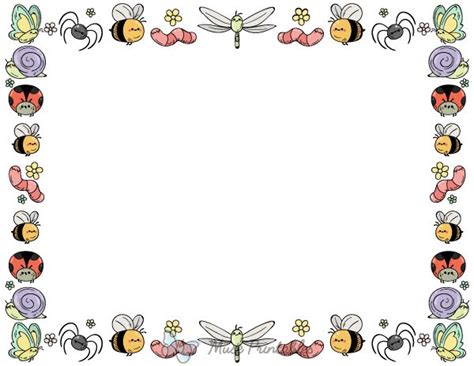 Printable Landscape Kawaii Bugs Page Border Page Borders Templates Printable Free Clip Art