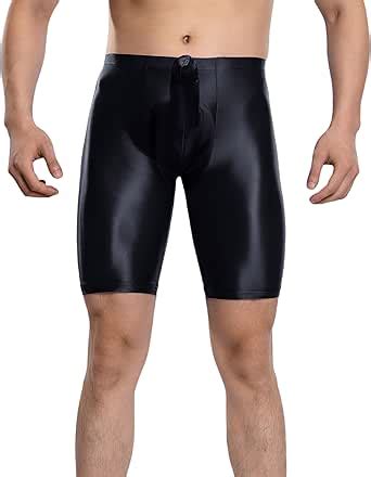Feoya Mens Shiny Glossy Oily Compression Shorts Tights