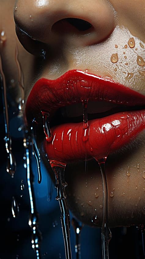 Premium Photo Closeup Of A Womans Lips In Close Up With A Wet Face