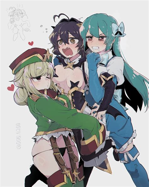 Rule 34 An Sin Araga Kiwi Bangs Black Hair Blue Hair Blush Blush Breasts Buns Cute Fang Drool