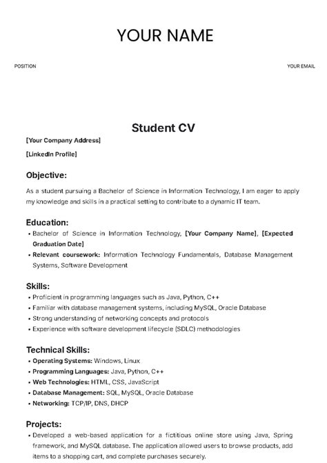 Free Professional Bba Student Cv Template To Edit Online