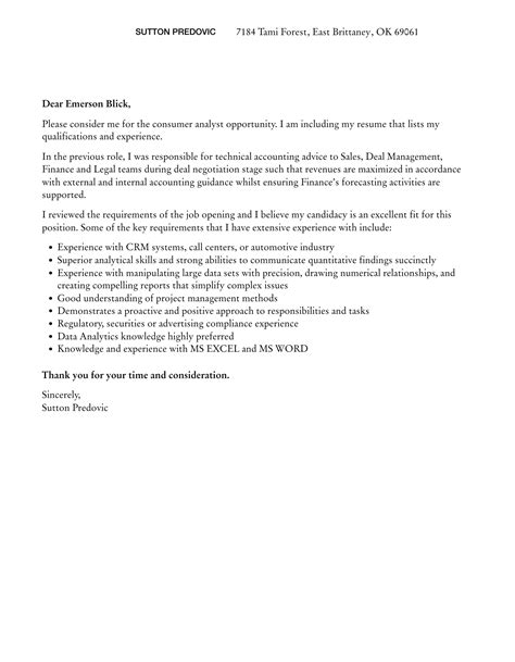 Consumer Analyst Cover Letter Velvet Jobs