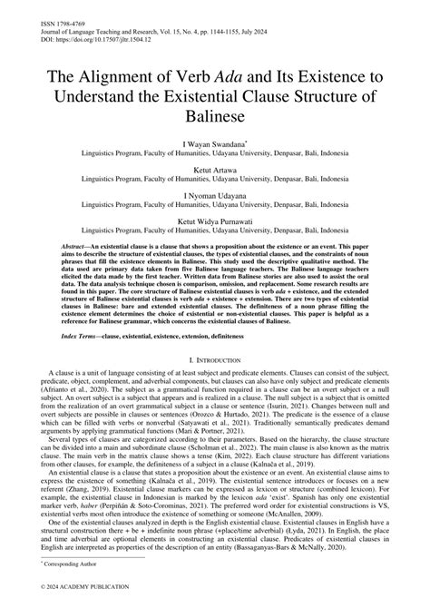 Pdf The Alignment Of Verb Ada And Its Existence To Understand The