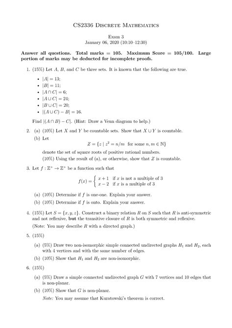 Exam Lecture CS Discrete Mathematics Exam January